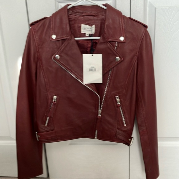 Sezane | Jackets & Coats | Sezane Ziggy Leather Jacket Size 38 Nwt Wine Color | Poshmark